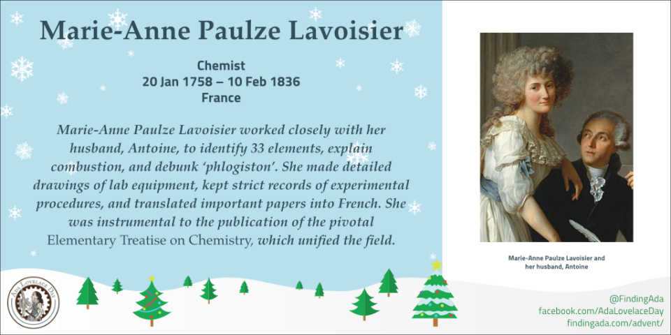 Women in STEM advent calendar: Day 23 – Marie-Anne Paulze Lavoisier – Ada Lovelace Day